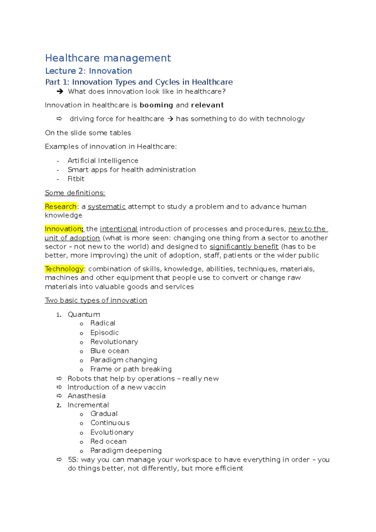 Healthcare management notes - Healthcare management Lecture 2 ...