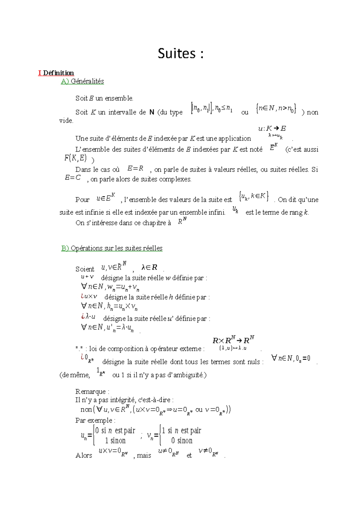 Suites 1 - Cours maths - Suites : I Définition A) Généralités Soit E un ...