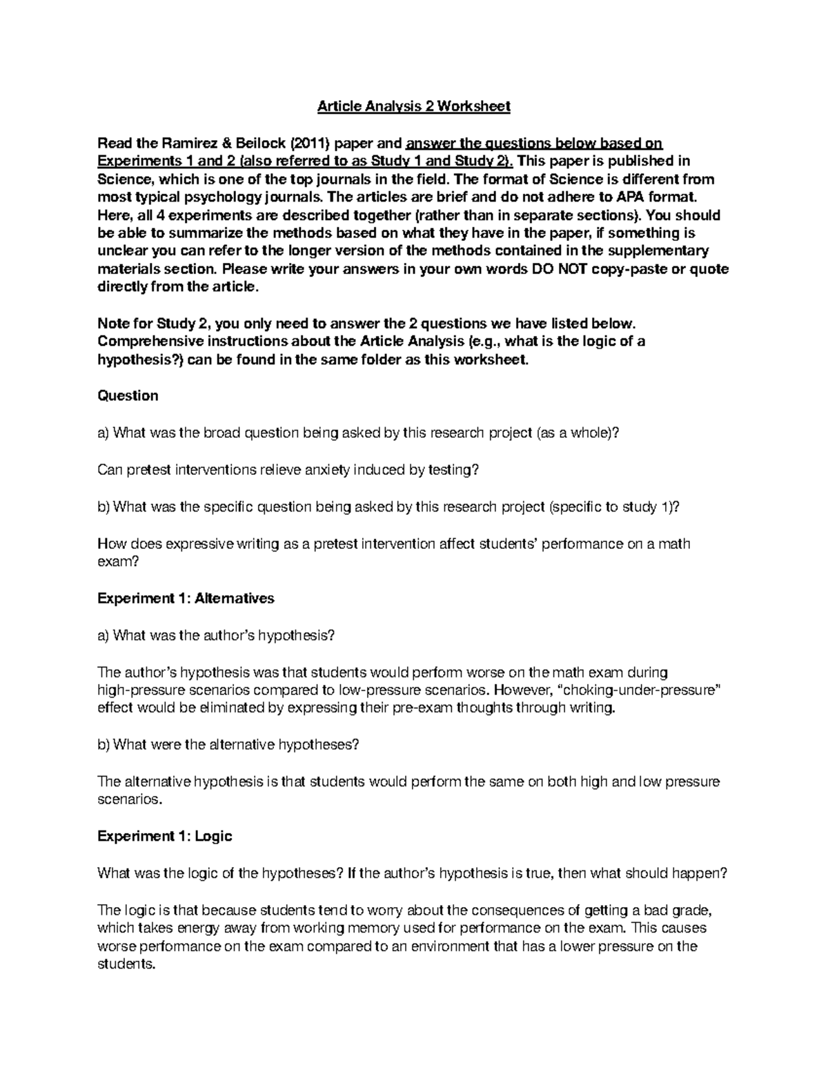 Article Analysis 2 worksheet - Article Analysis 2 Worksheet Read the ...