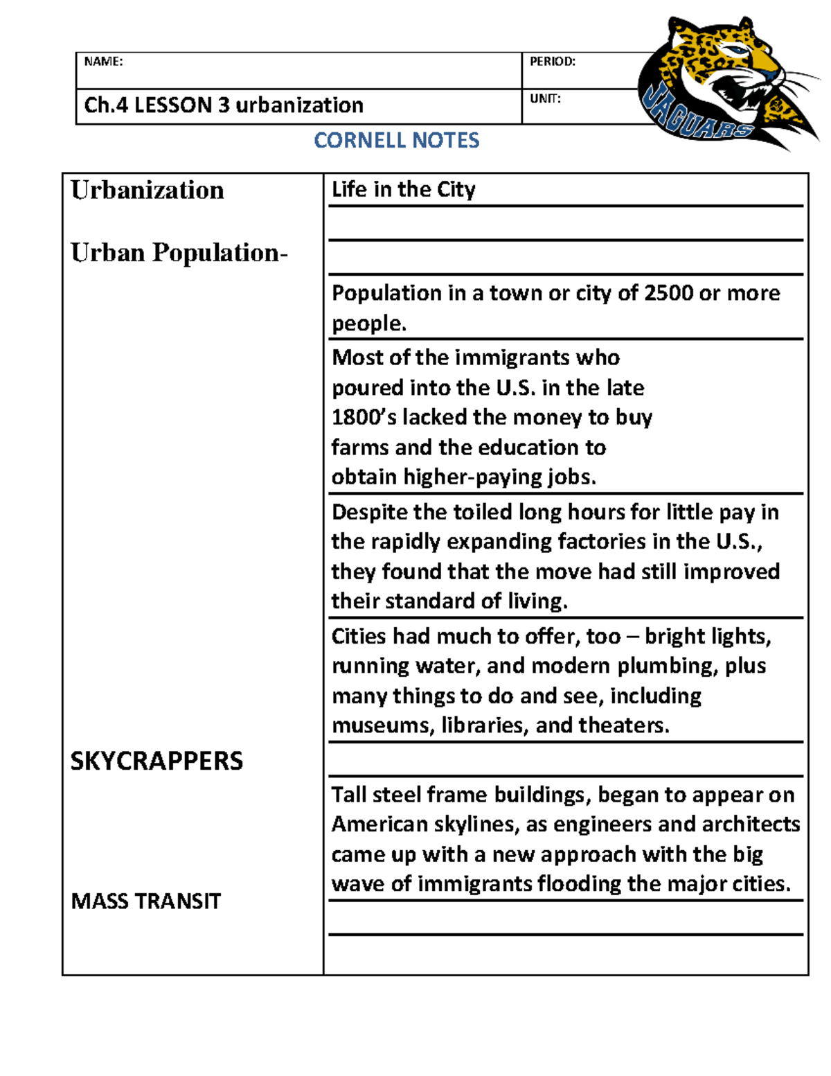 Cornell+template+ Urbanization - CORNELL NOTES Urbanization Urban ...