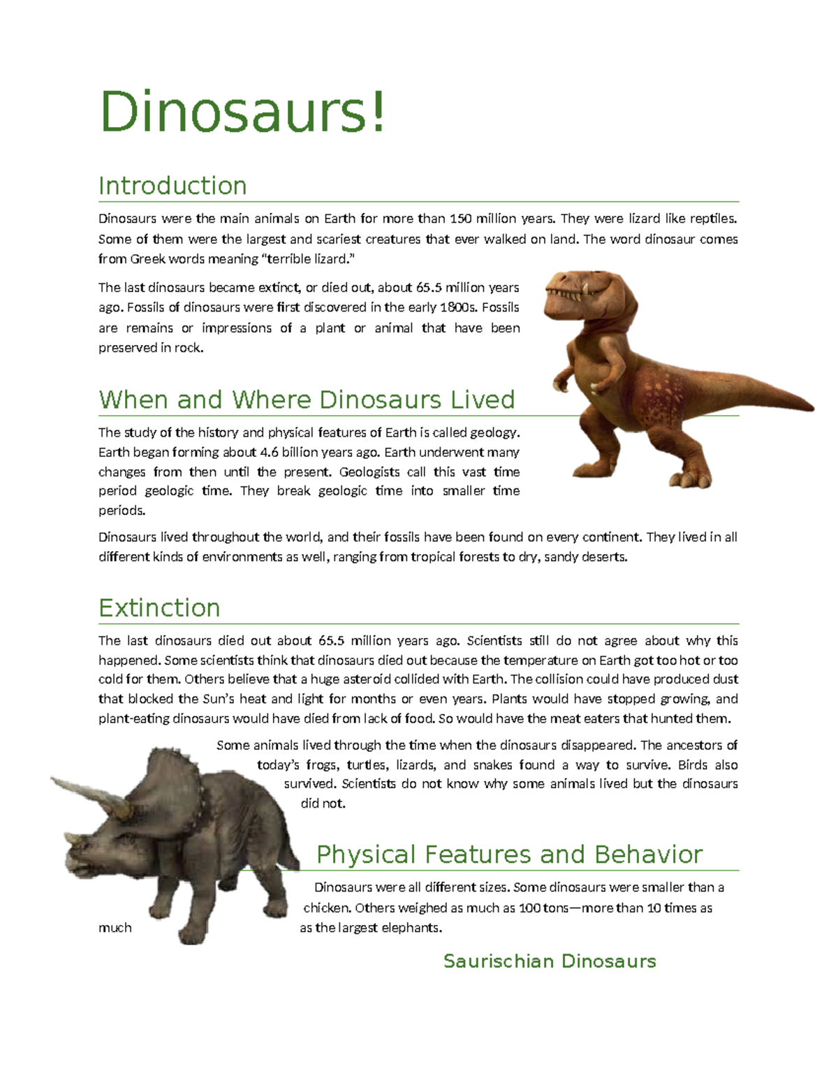 Project 1 - Practice - Dinosaurs! Introduction Dinosaurs were the main ...