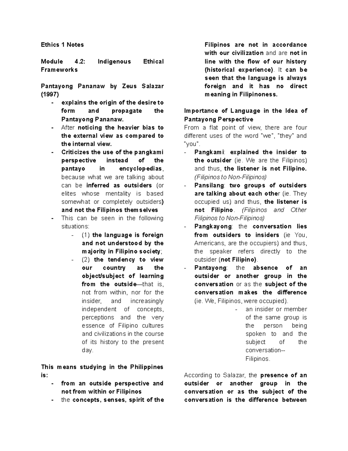 Ethics 1 Module 4.2 Notes - Ethics 1 Notes Module 4: Indigenous Ethical ...
