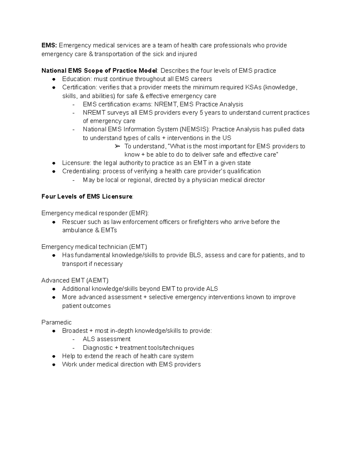 Chapter 1 EMS Systems - EMS: Emergency medical services are a team of ...