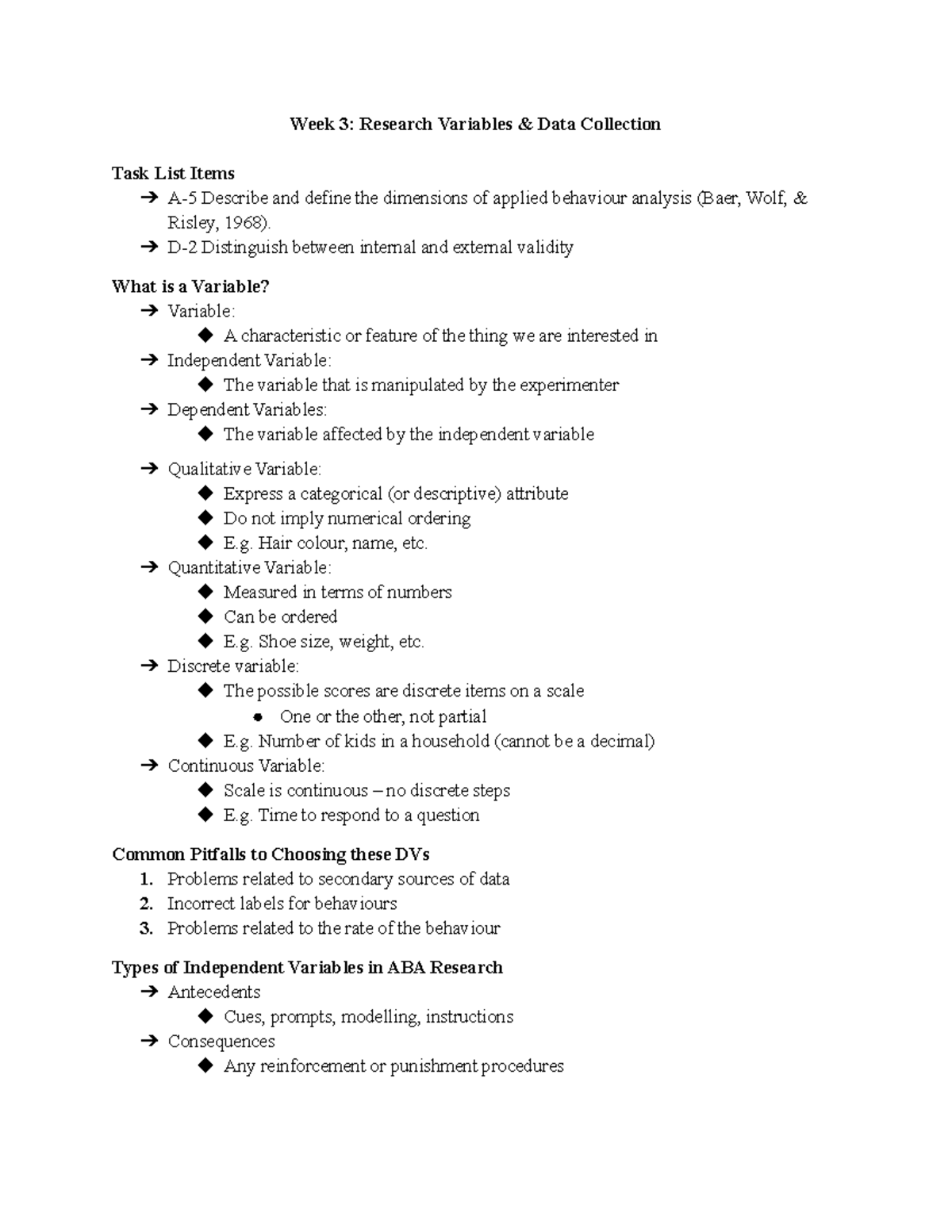 Week 3 - Notes from slides - Week 3: Research Variables & Data ...