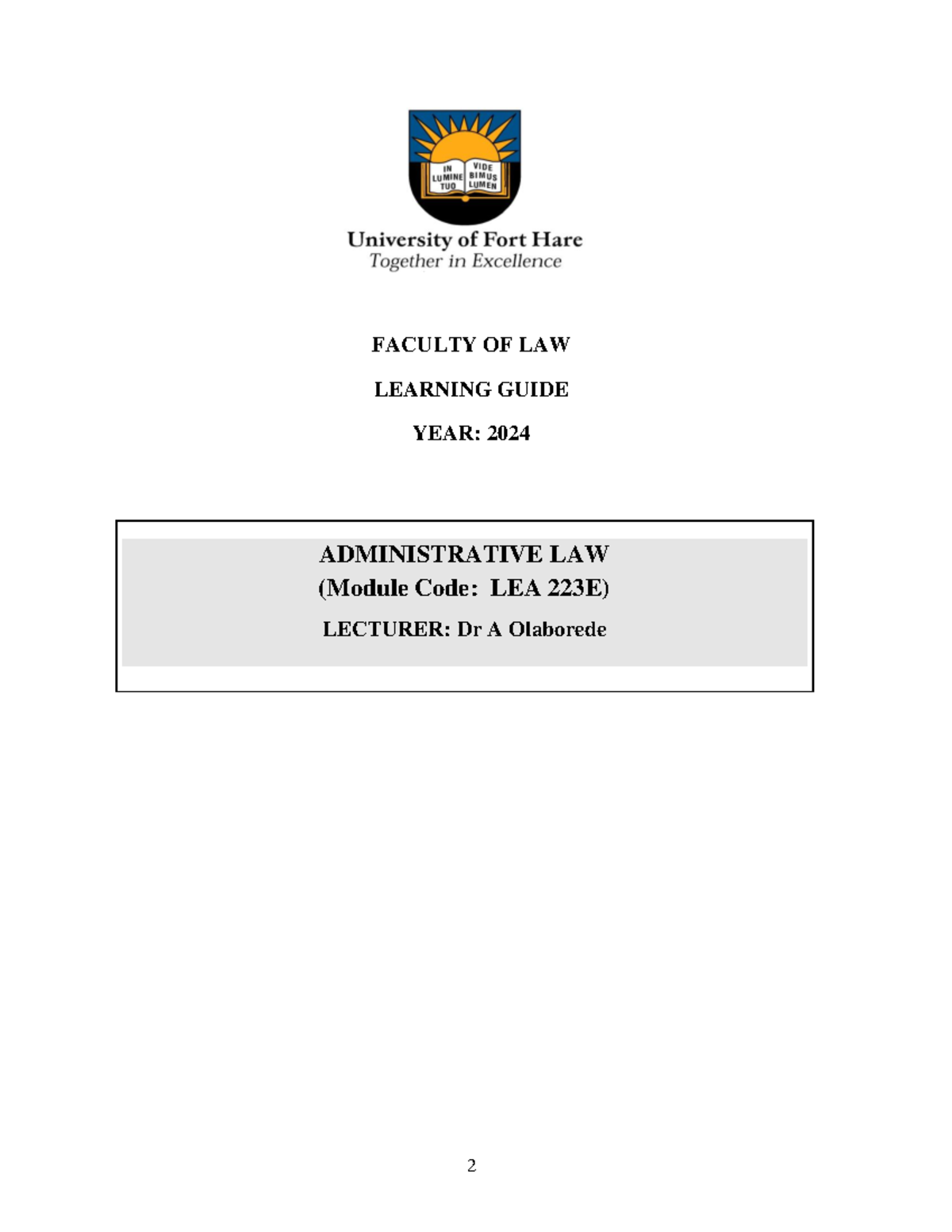 Administrative Law Learning Guide 2024 - FACULTY OF LAW LEARNING GUIDE ...