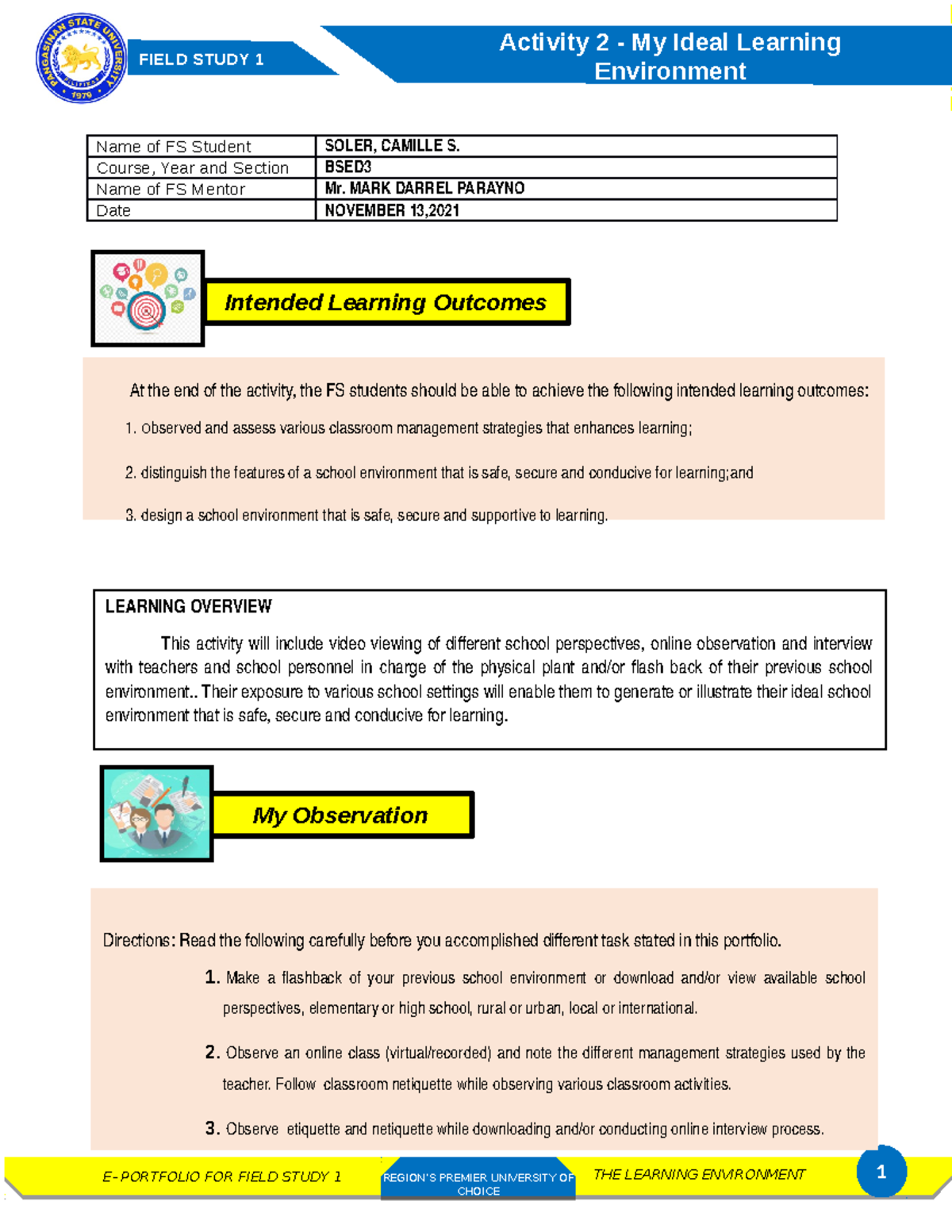 FS1 Activity 2 BSED3 Group 2 - FIELD STUDY 1 E- PORTFOLIO FOR FIELD ...