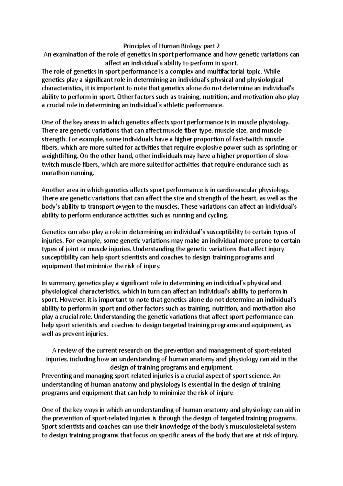 Principles of Human Biology part 2 - The role of genetics in sport ...