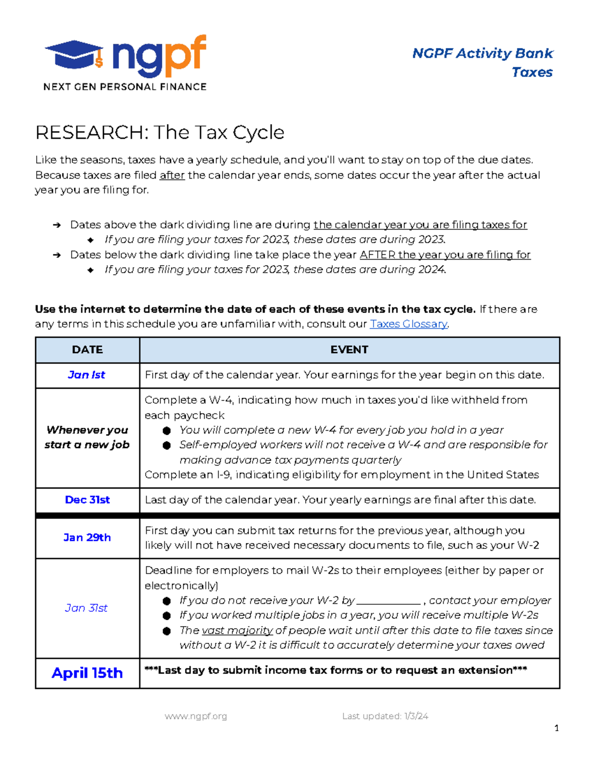 Copy of 2024 Research The Tax Cycle - NGPF Activity Bank Taxes RESEARCH ...