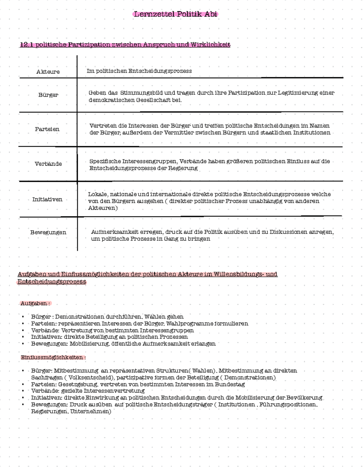Politik Lernzettel soziale Marktwirtschaft und politische Partizipation ...