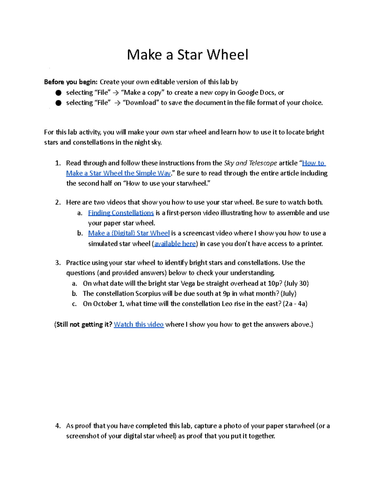 Astronomy Lab 1 - Make a Star Wheel Before you begin: Create your own ...