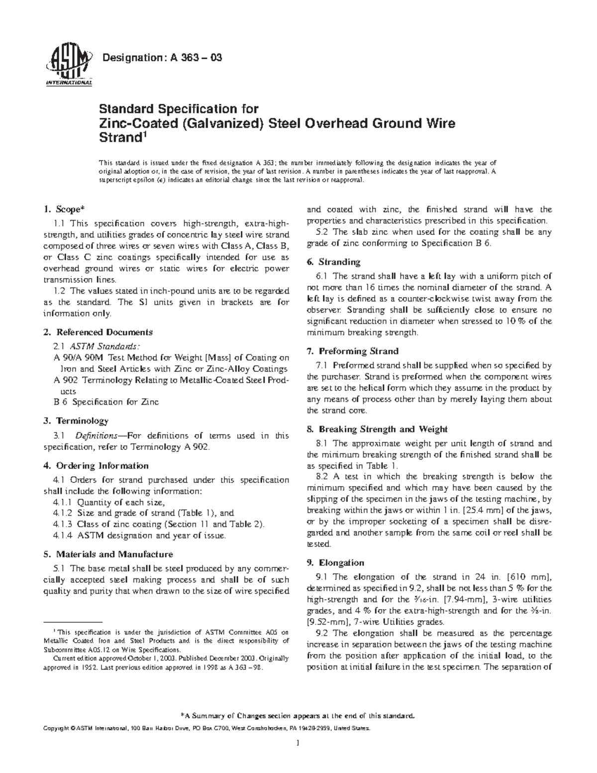 ASTM A363-03 - Designation: A 363 – 03 Standard Specification for Zinc ...