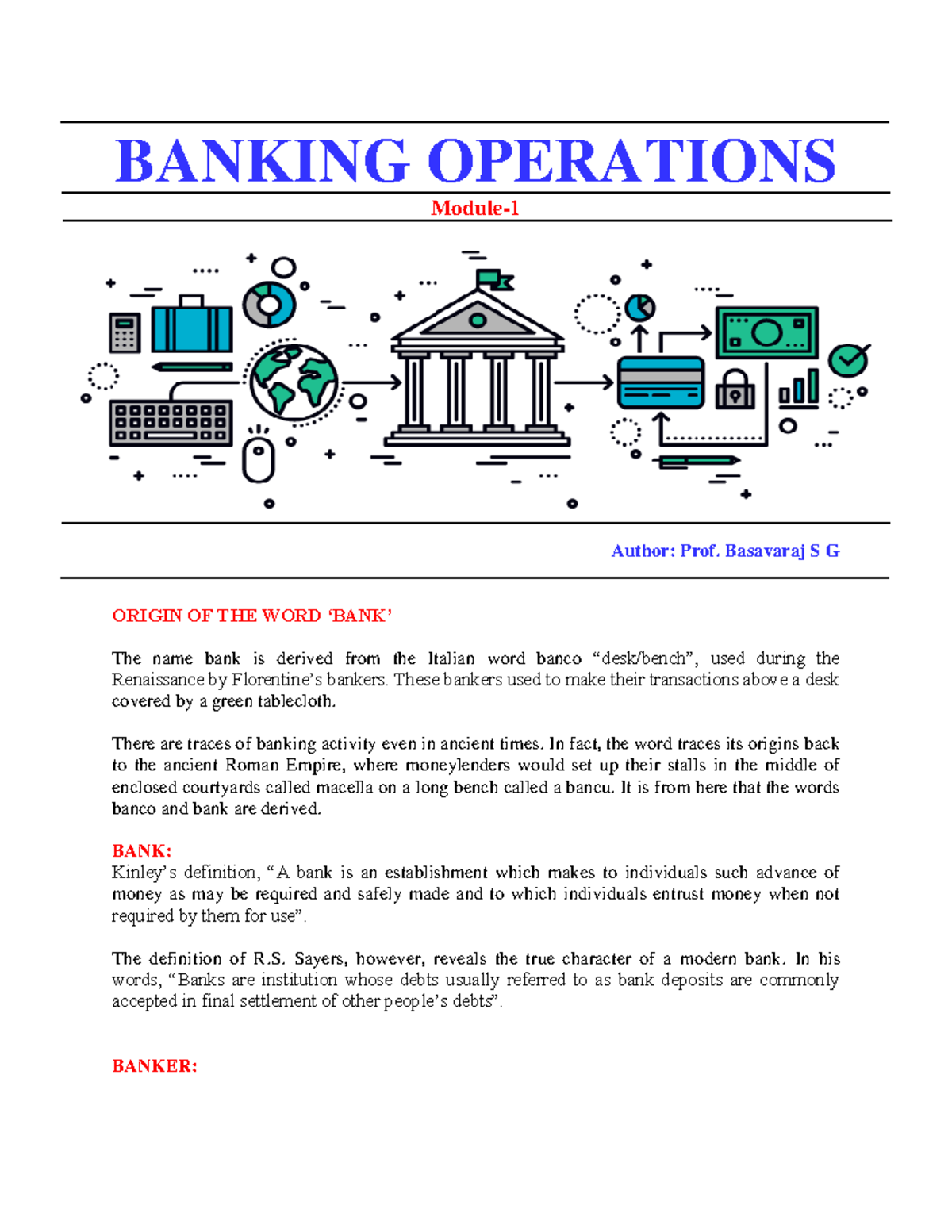 Banking Module-1 - Lecture notes - BANKING OPERATIONS Module- Author ...