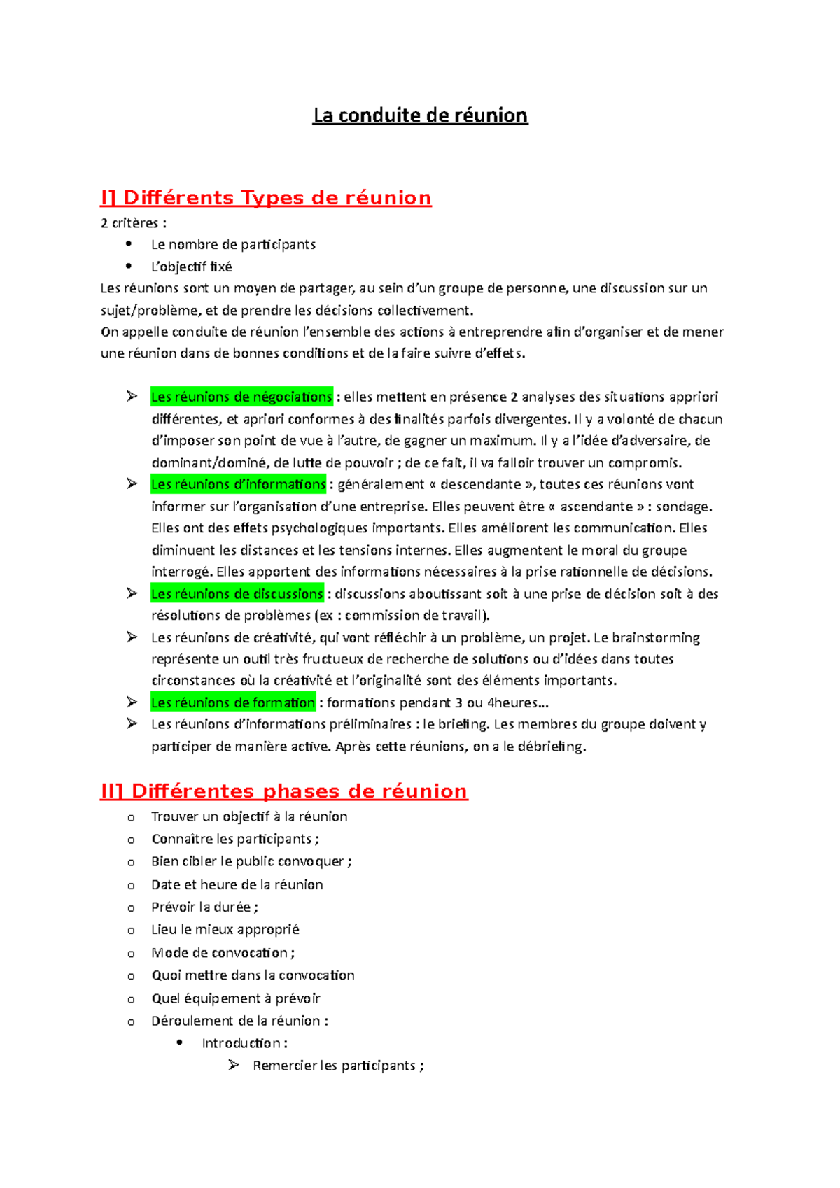 La conduite de réunion - méthodologie - La conduite de réunion I ...