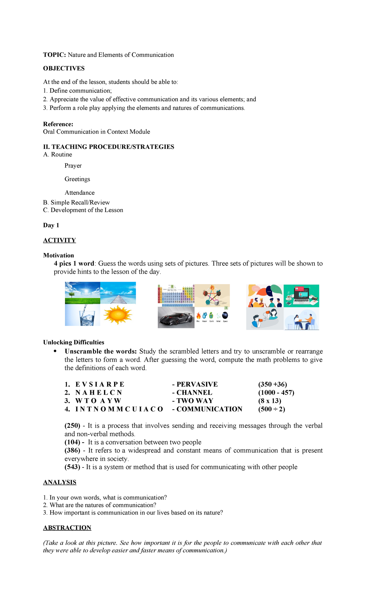 WEEK 1- Nature & Elements OF Communication - TOPIC: Nature and Elements ...
