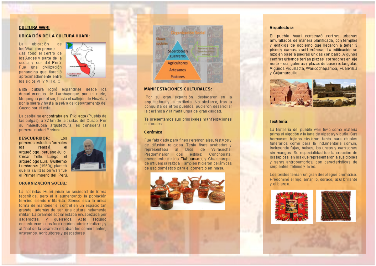 Cultura WARI Triptico 2 - CULTURA WARI UBICACIÓN DE LA CULTURA HUARI ...