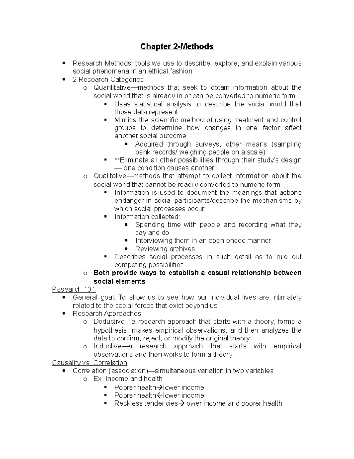 Chapter 2 Notes - Research Methods - Chapter 2-Methods Research Methods ...