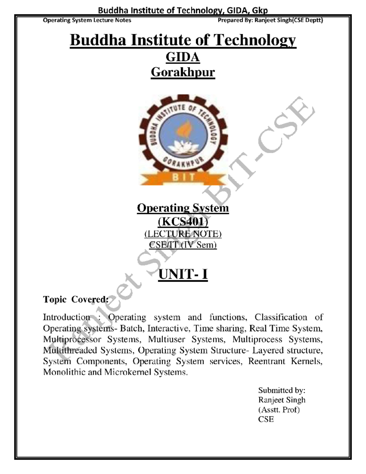 Operating System UNIT-I -Lecture Notes - Buddha Institute of Technology ...