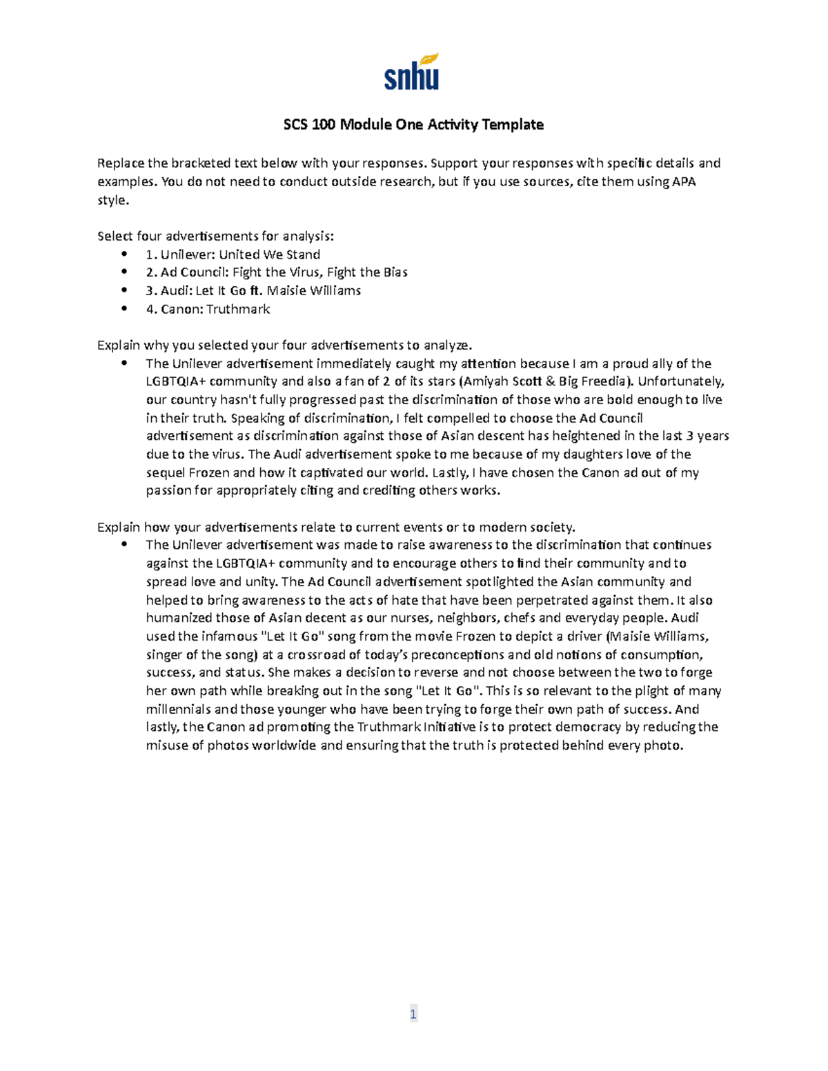 SCS 100 Module One Activity Template - SCS 100 Module One Activity ...