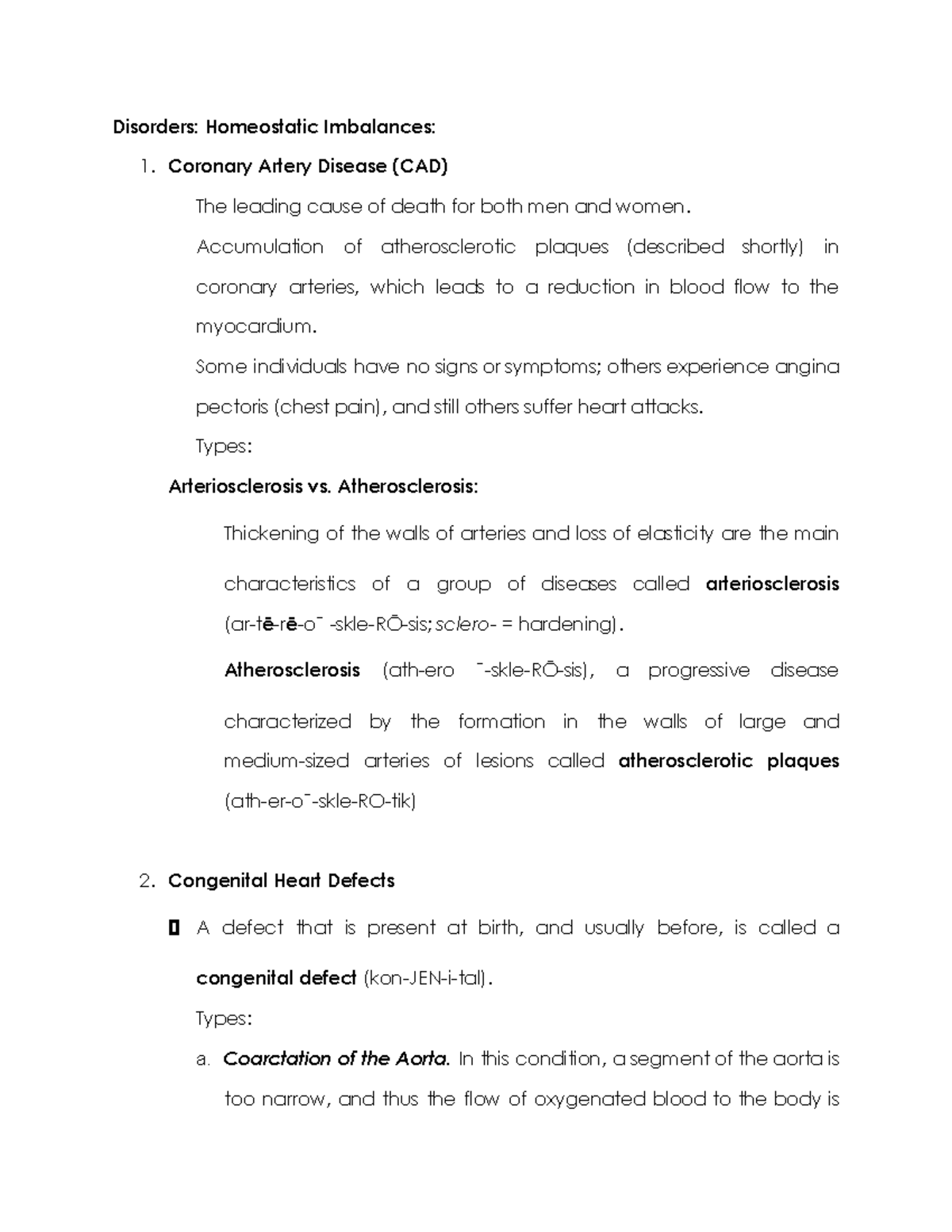 Disorders Homeostatic Imbalances - Coronary Artery Disease (CAD) ฀ The ...