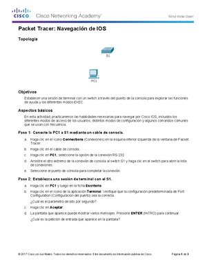 8.5.2.4 Packet Tracer - Configuración inicial del router - Topología Objetivos Parte 1 ...