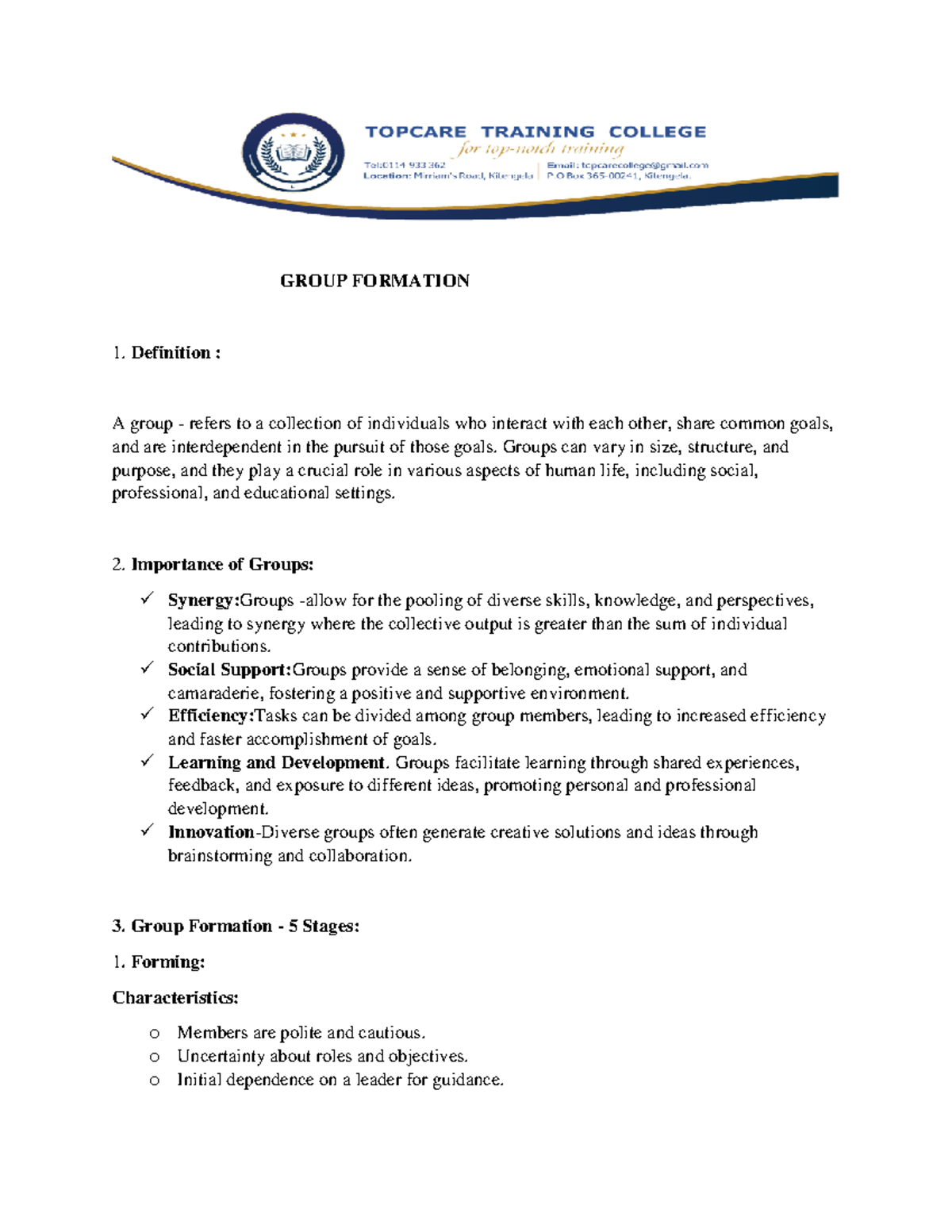 Comm skills 12 - GROUP FORMATION Definition : A group - refers to a ...