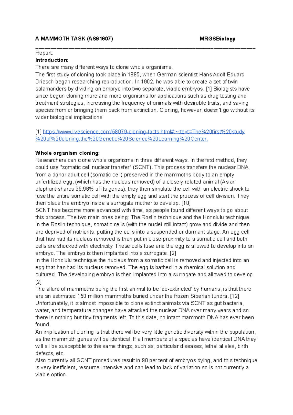 Jaynee Woodward - A Mammoth Task - A MAMMOTH TASK (AS91607) MRGSBiology ...