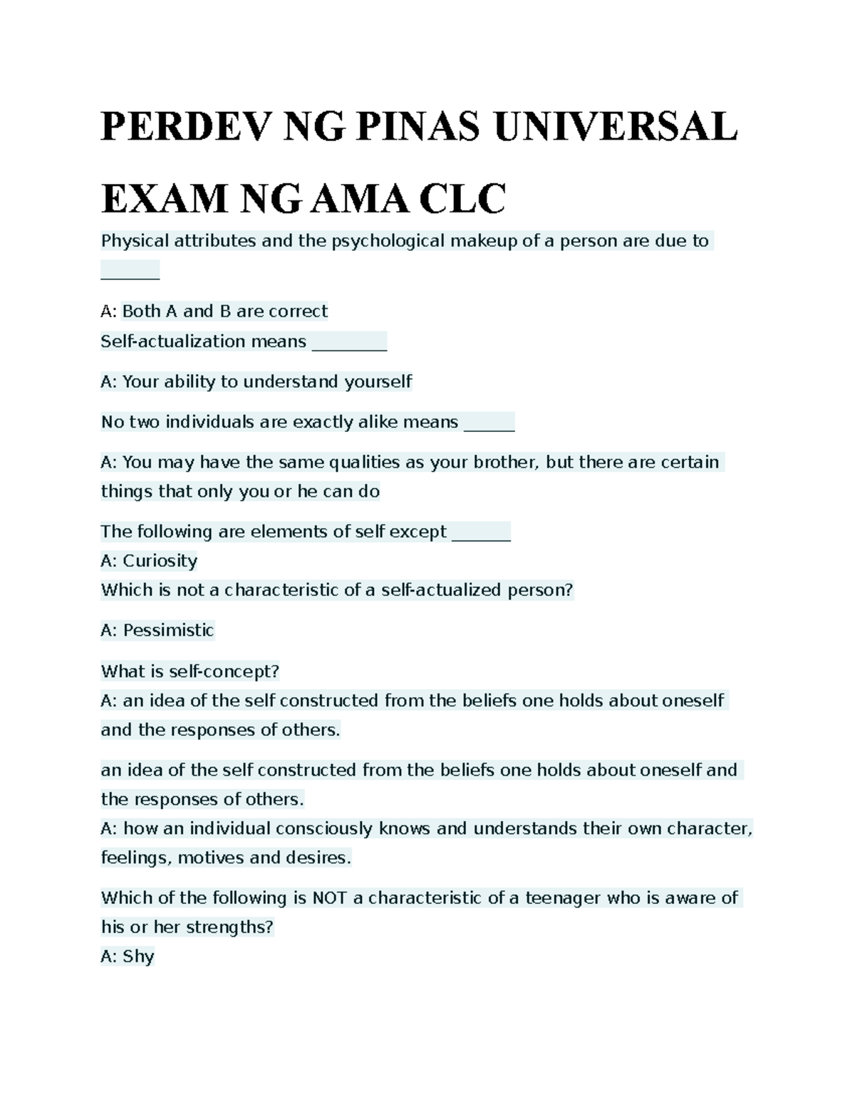 Perdev NG Pinas Universal EXAM NG AMA CLC - PERDEV NG PINAS UNIVERSAL ...