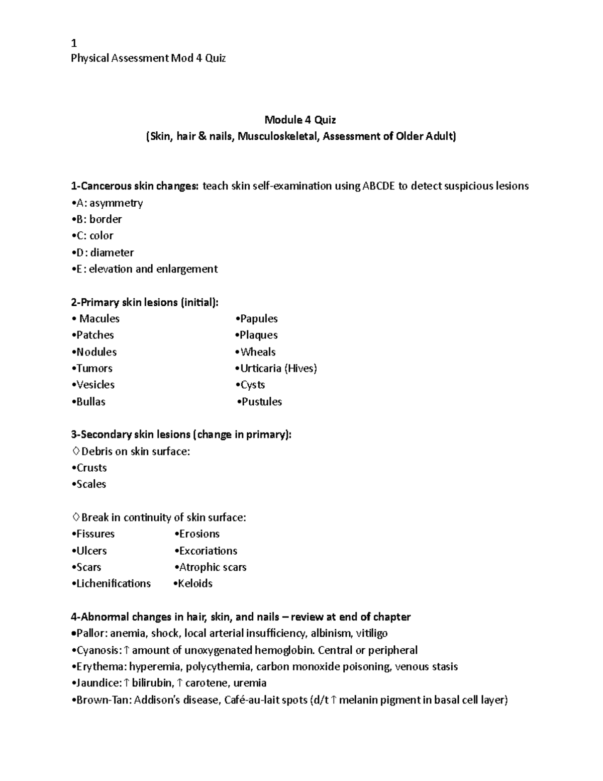 Module 4 Quiz - Key Concepts - Physical Assessment Mod 4 Quiz Module 4 ...