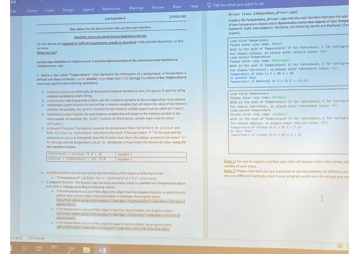 Classes and pointers - Lab 6 - COEN 243 - Studocu
