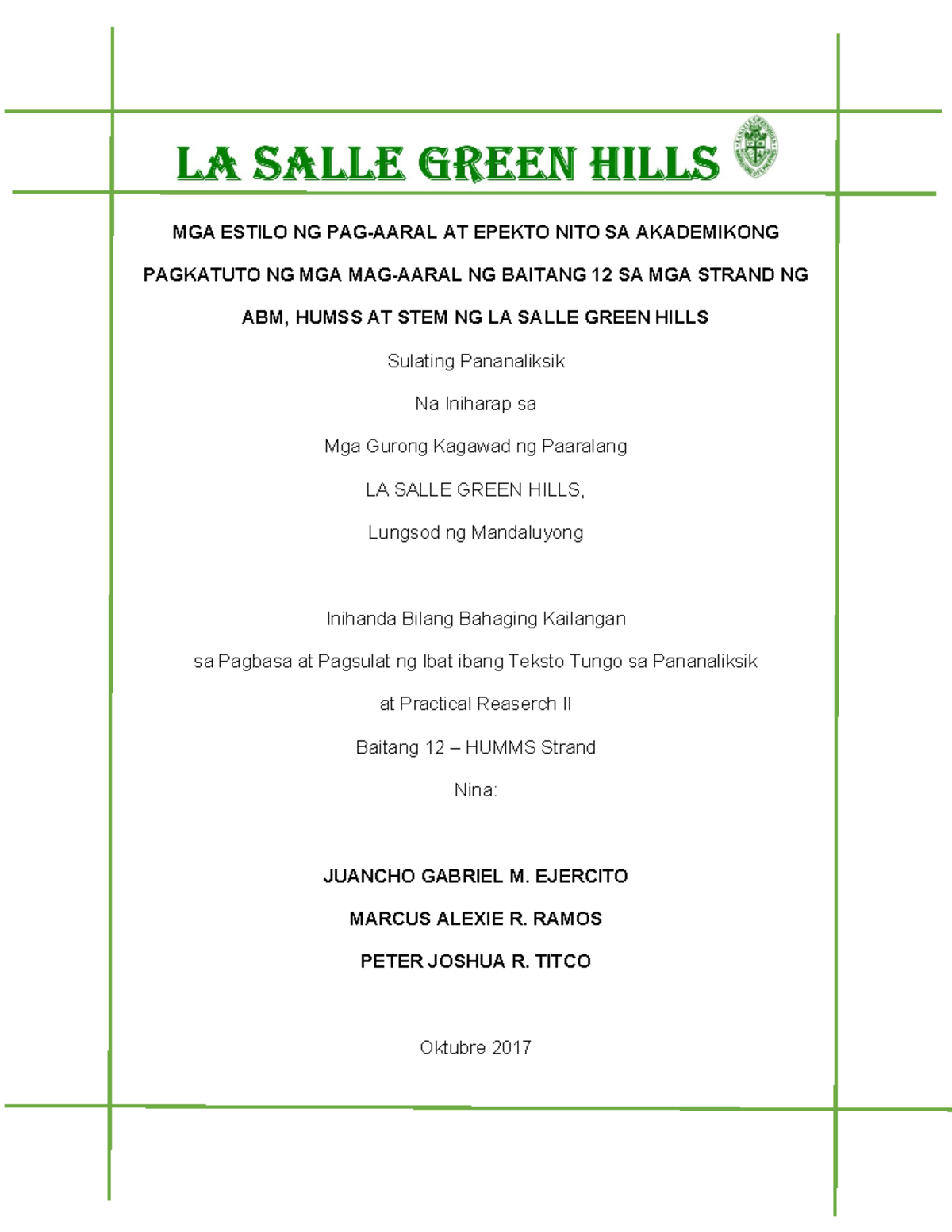 MGA ESTILO NG PAG-AARAL AT EPEKTO NITO SA AKADEMIKONG PAGKATUTO NG MGA MAG-AARAL NG BAITANG 12 ...