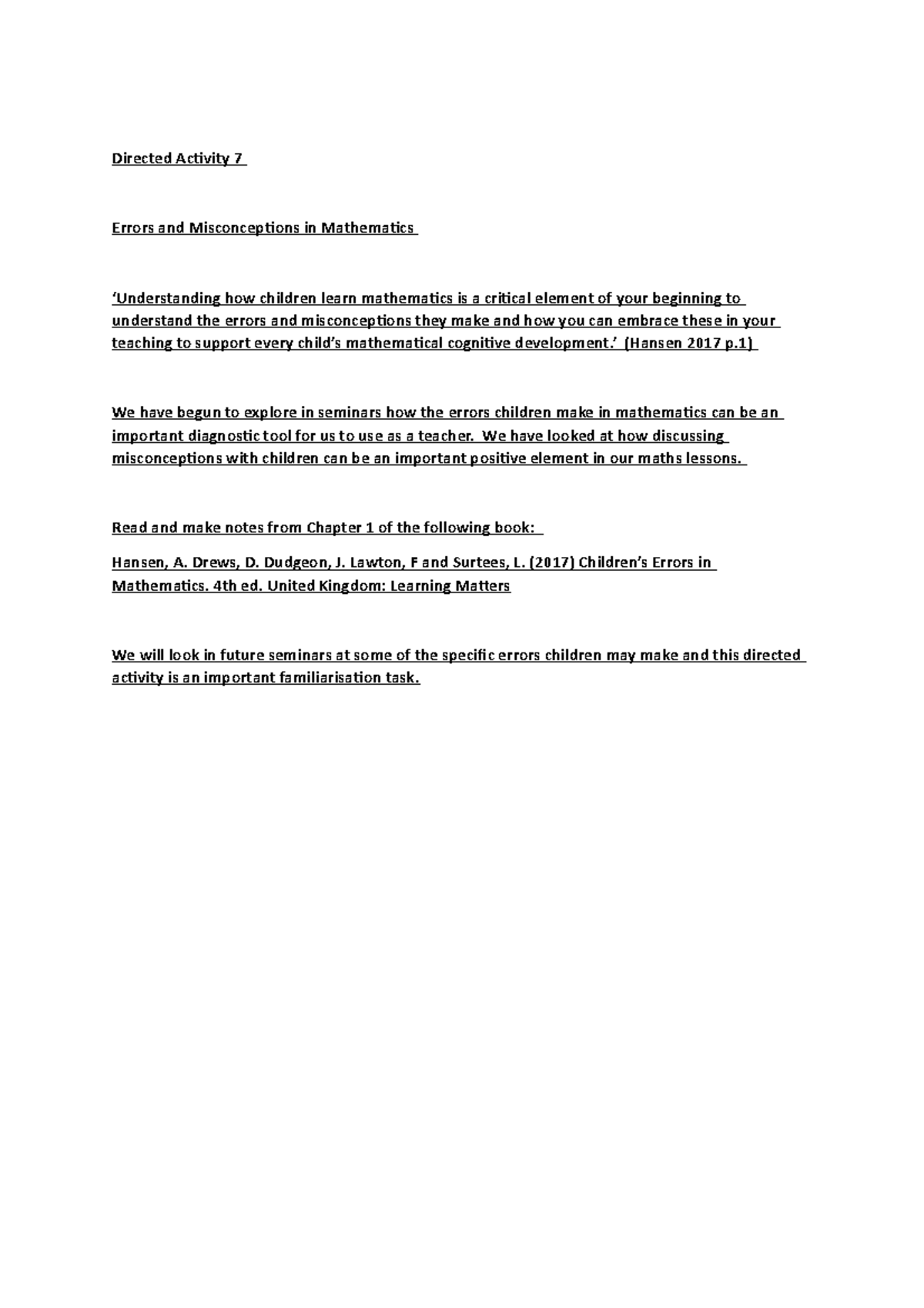 Misconseptions within Multiplication - Directed Activity 7 Errors and ...