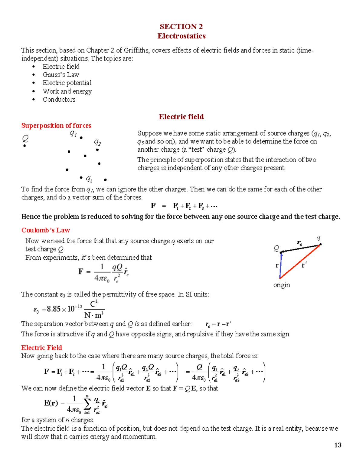 Chapter 2 Electrostatics notes - SECTION 2 Electrostatics This section ...