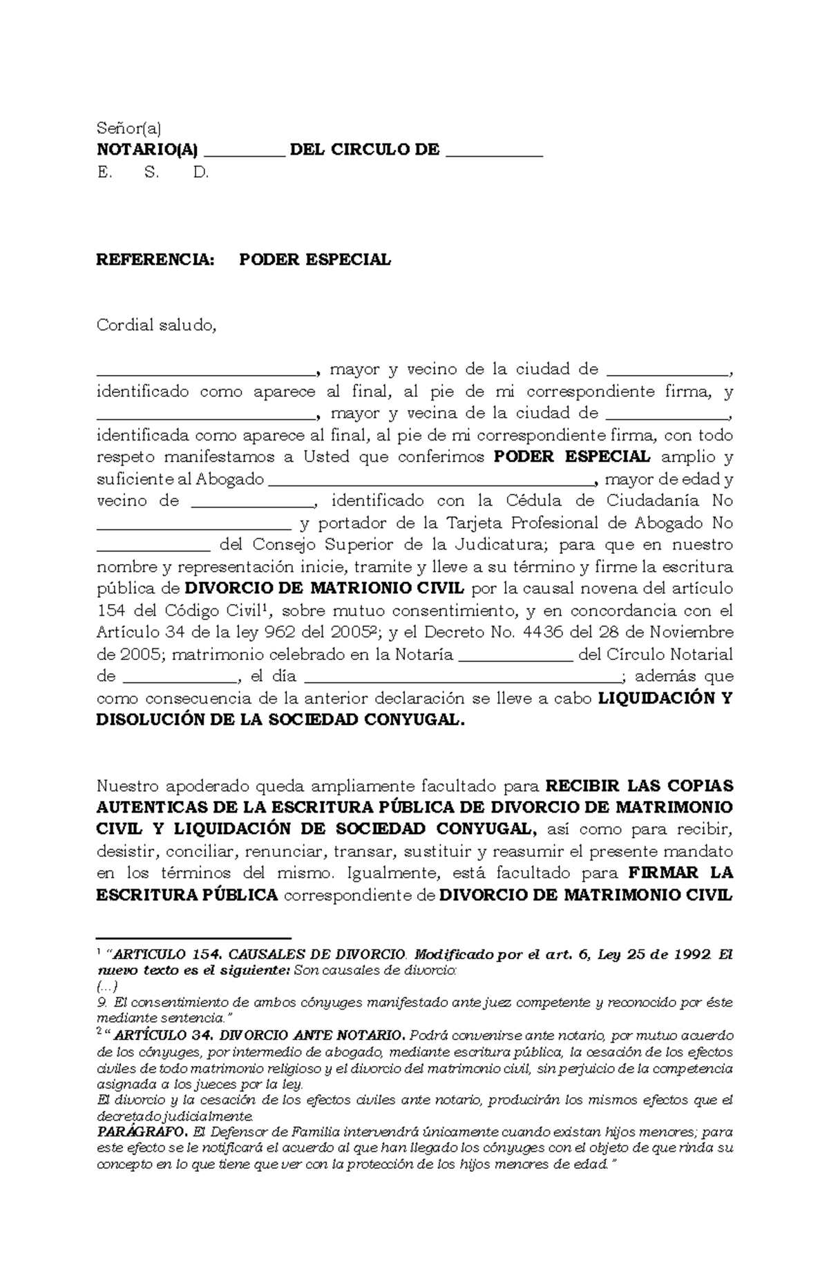 Poder Divorcio Mutuo Acuerdo Señor A Notario A Del