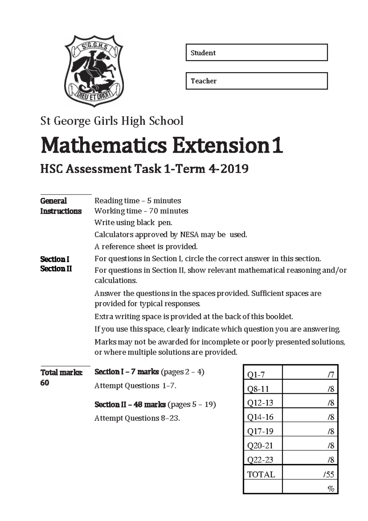 2019 12 Ext1 CT1-final - Practice material - St George Girls High ...