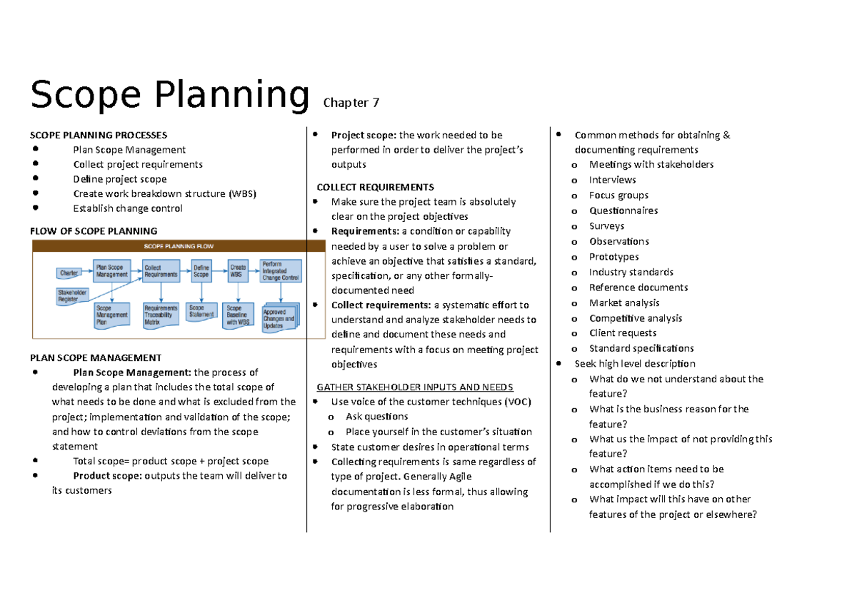 Chapter 7 - Scope Planning Chapter 7 SCOPE PLANNING PROCESSES Plan ...