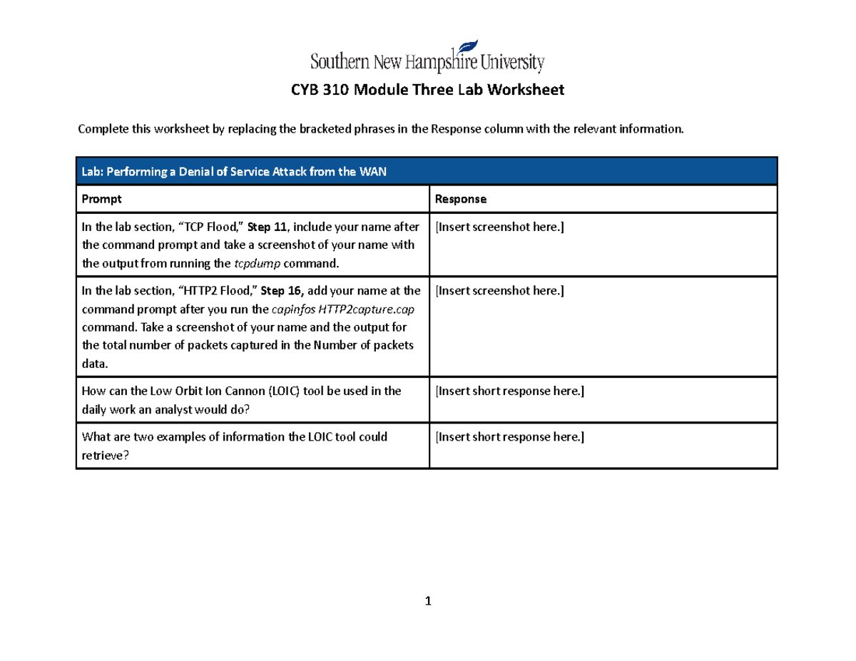 CYB 310 Module Three Lab Worksheet - CYB 310 Module Three Lab Worksheet ...