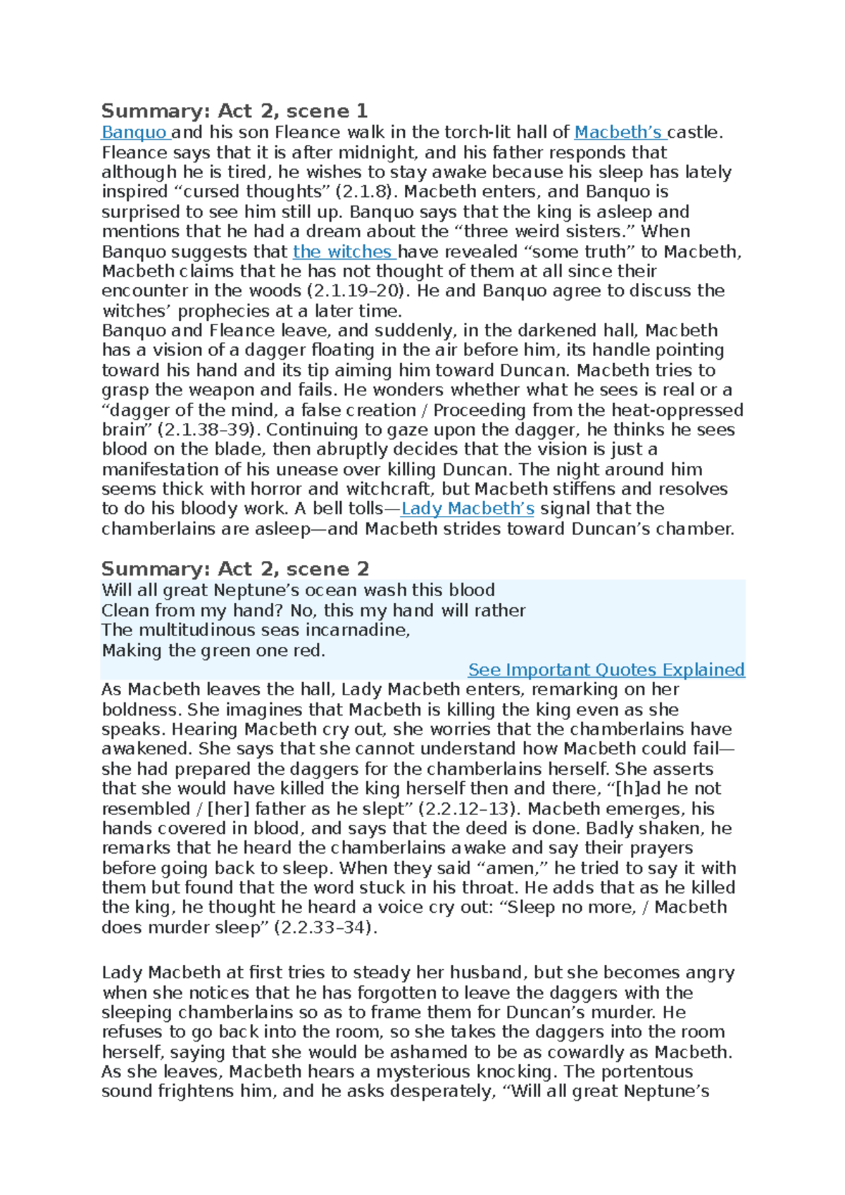 Macbeth Summary act 2 - Summary: Act 2, scene 1 Banquo and his son ...
