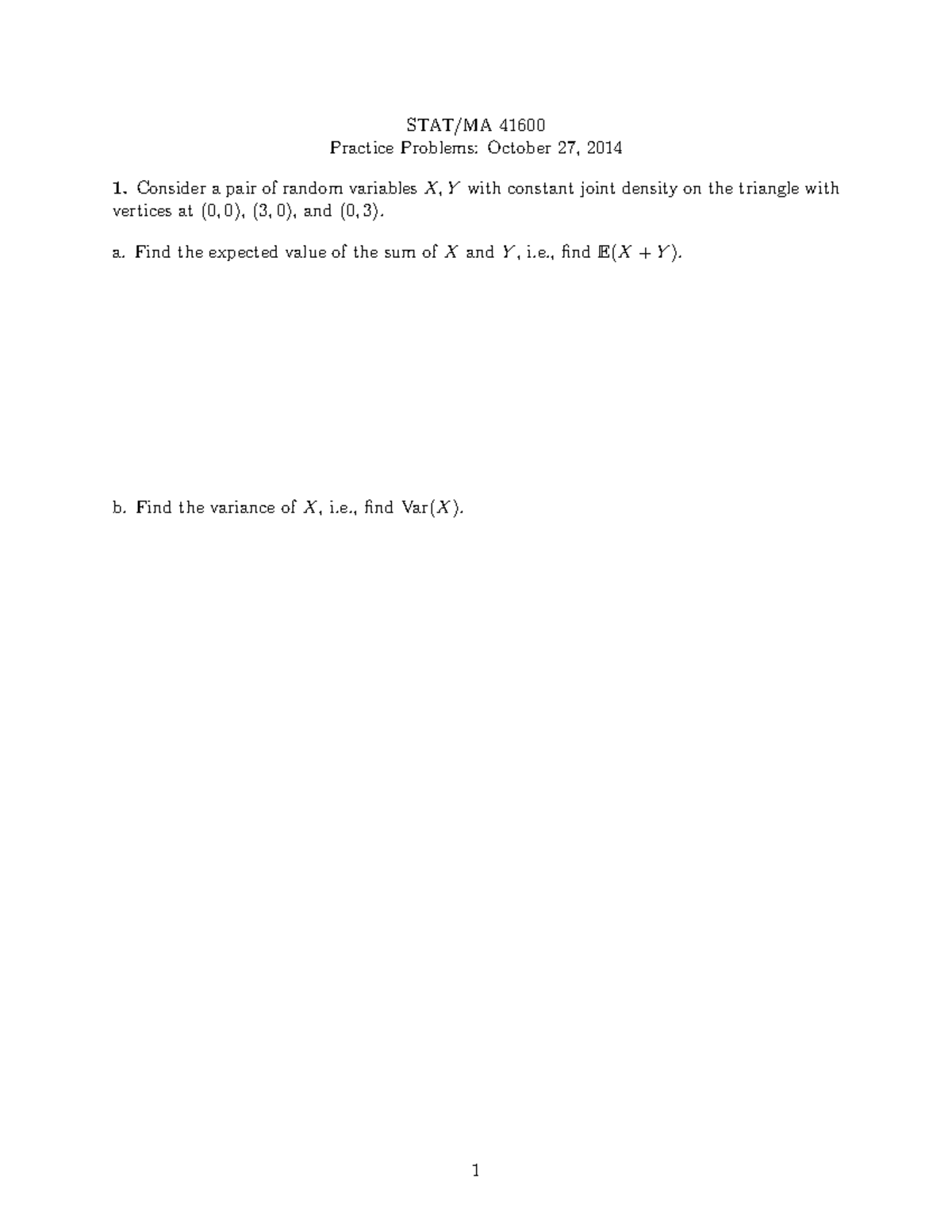 Practice Problems variance - 41600 Practice Problems: October 27, 2014 ...