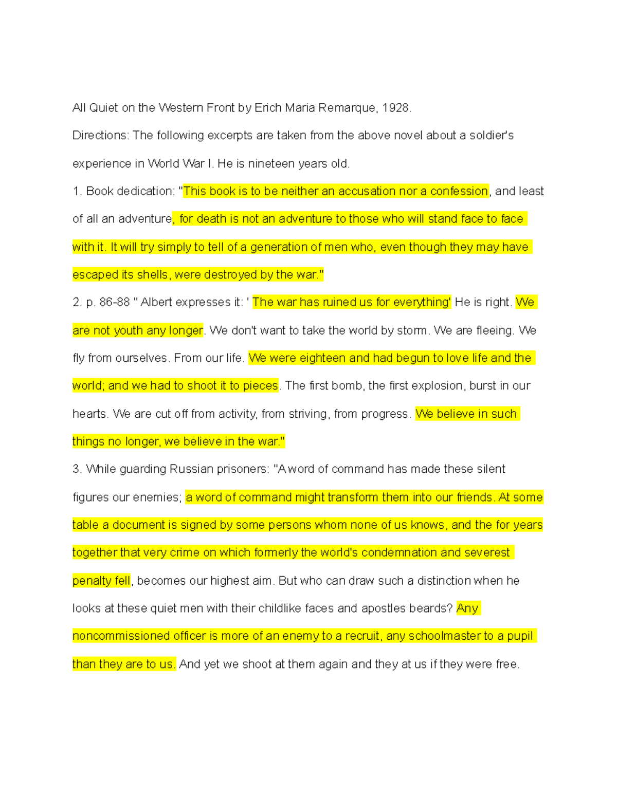 All quiet on the western front reading - All Quiet on the Western Front ...