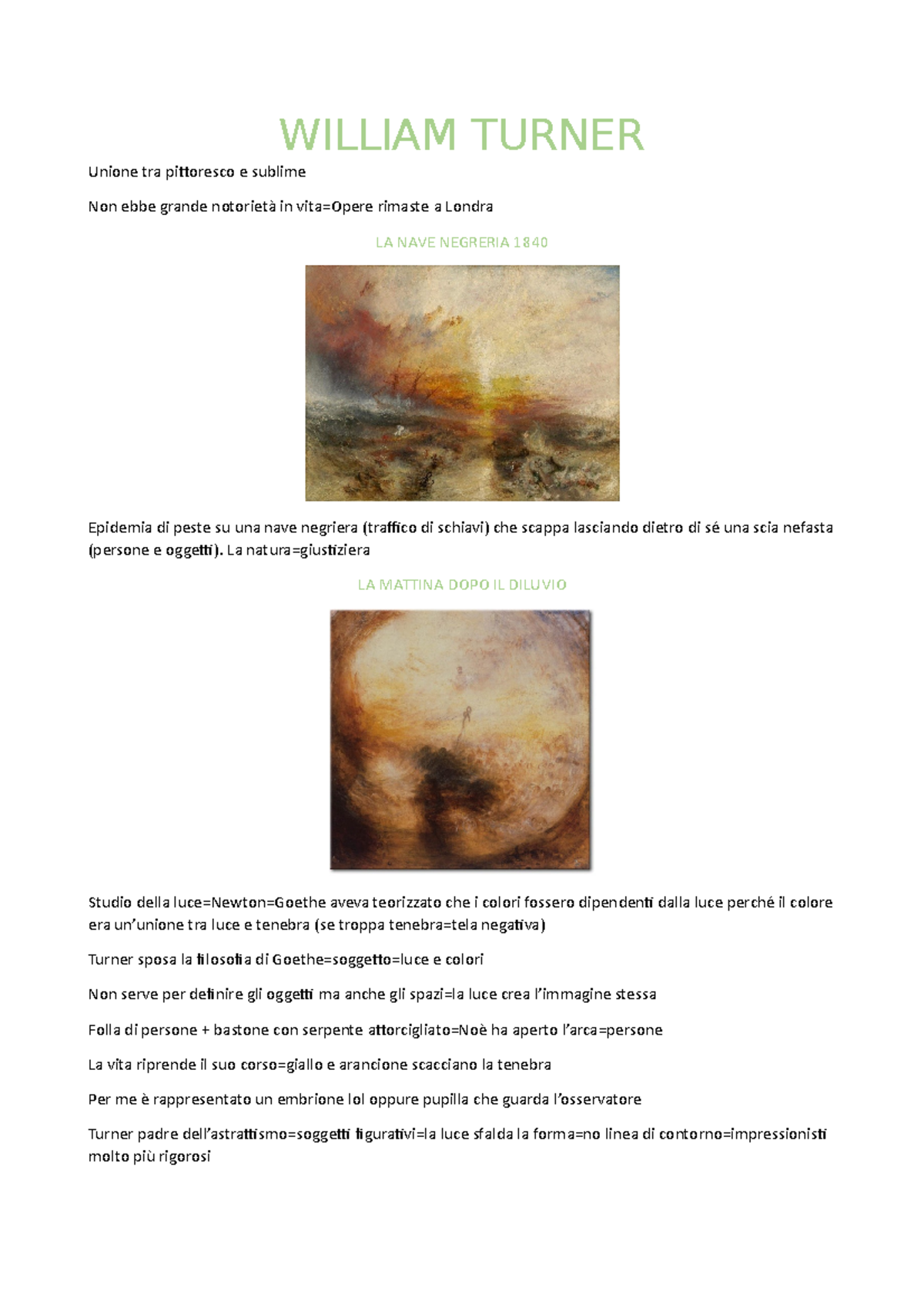 Turner - WILLIAM TURNER Unione tra pittoresco e sublime Non ebbe grande ...