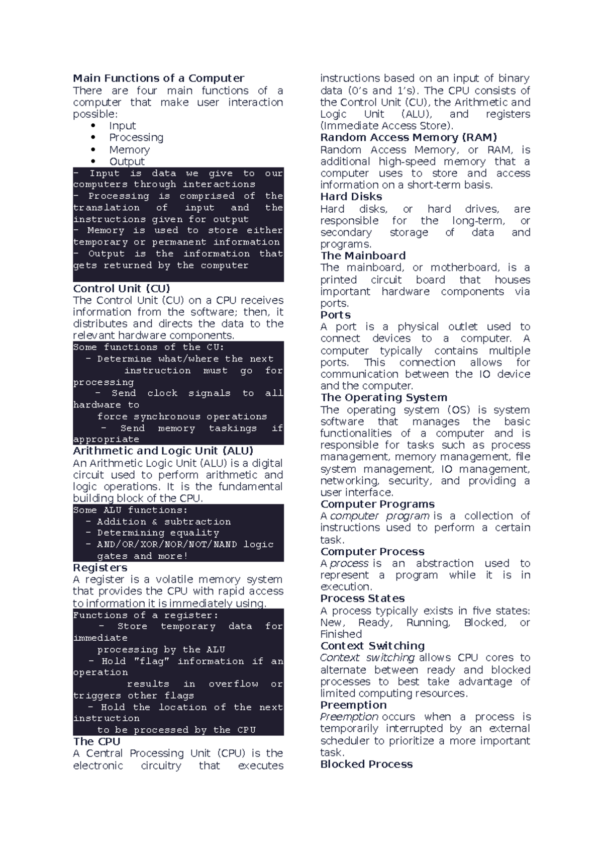Operating System Cheatsheet Main Functions Of A Computer There Are Four Main Functions Of A 4030