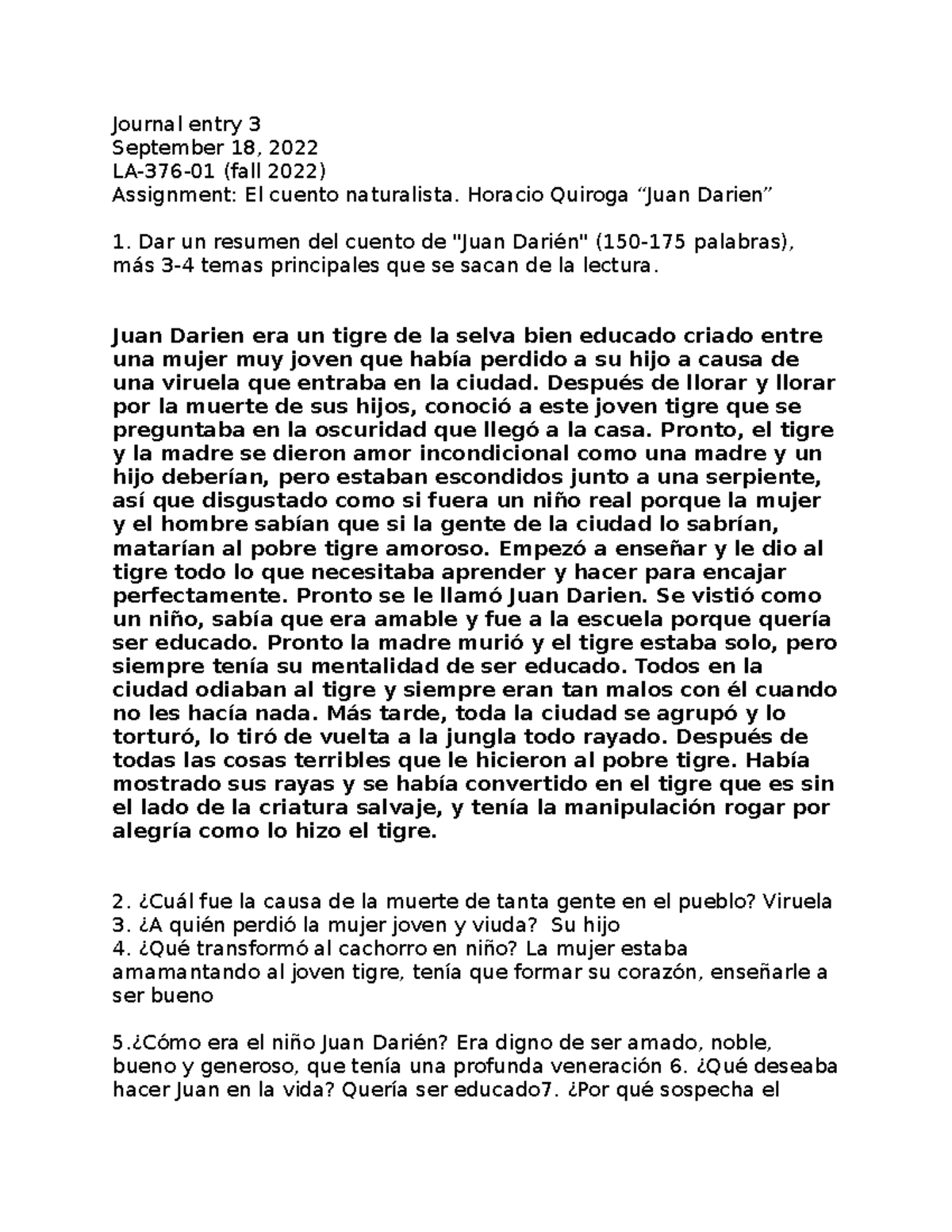 Journal entry 3 (spanish class) - Journal entry 3 September 18, 2022 LA ...