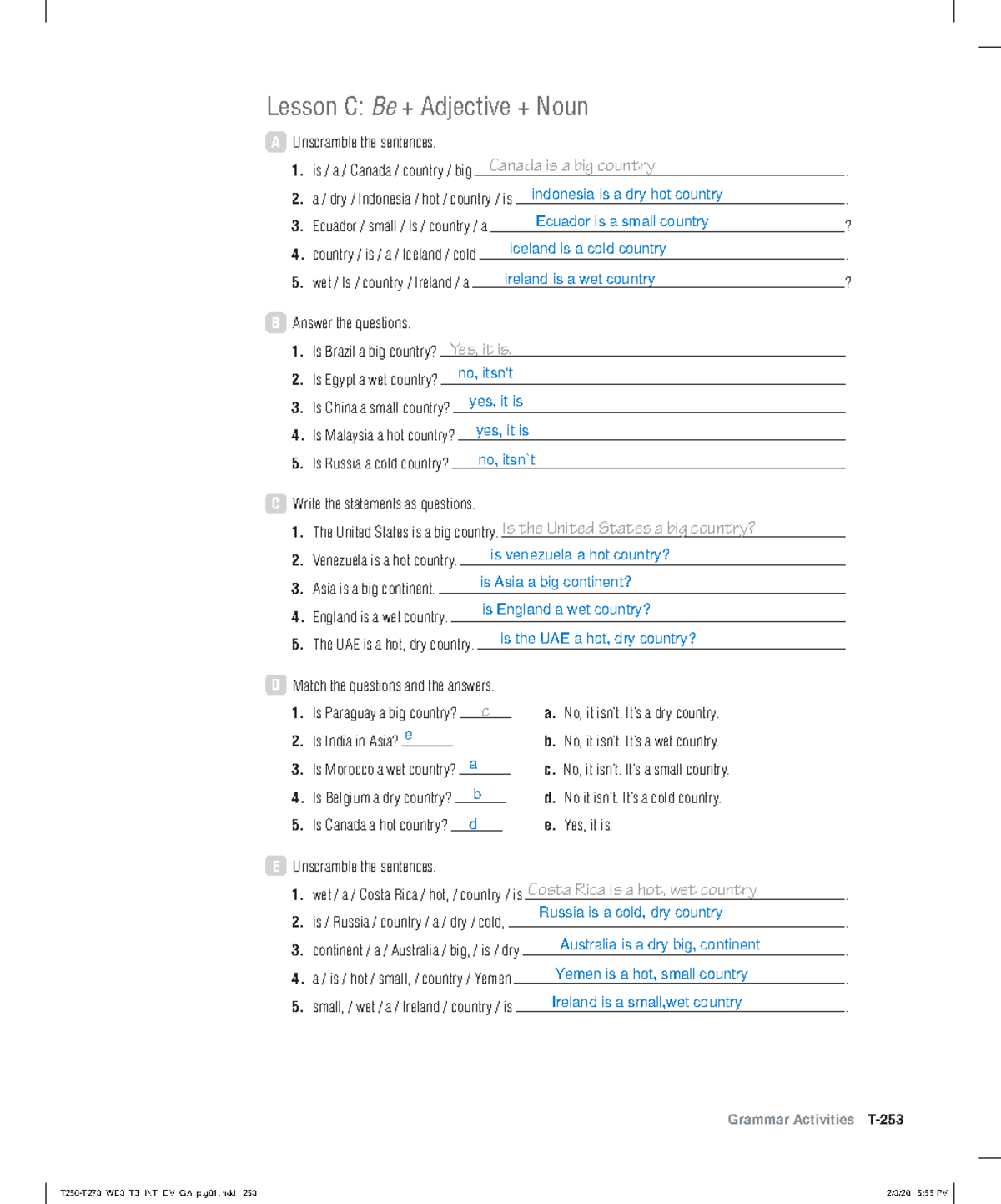 Ingles 2 - llllllllllllllllllllk.l, - Grammar Activities T- Lesson C: Be + Adjective + Noun A ...