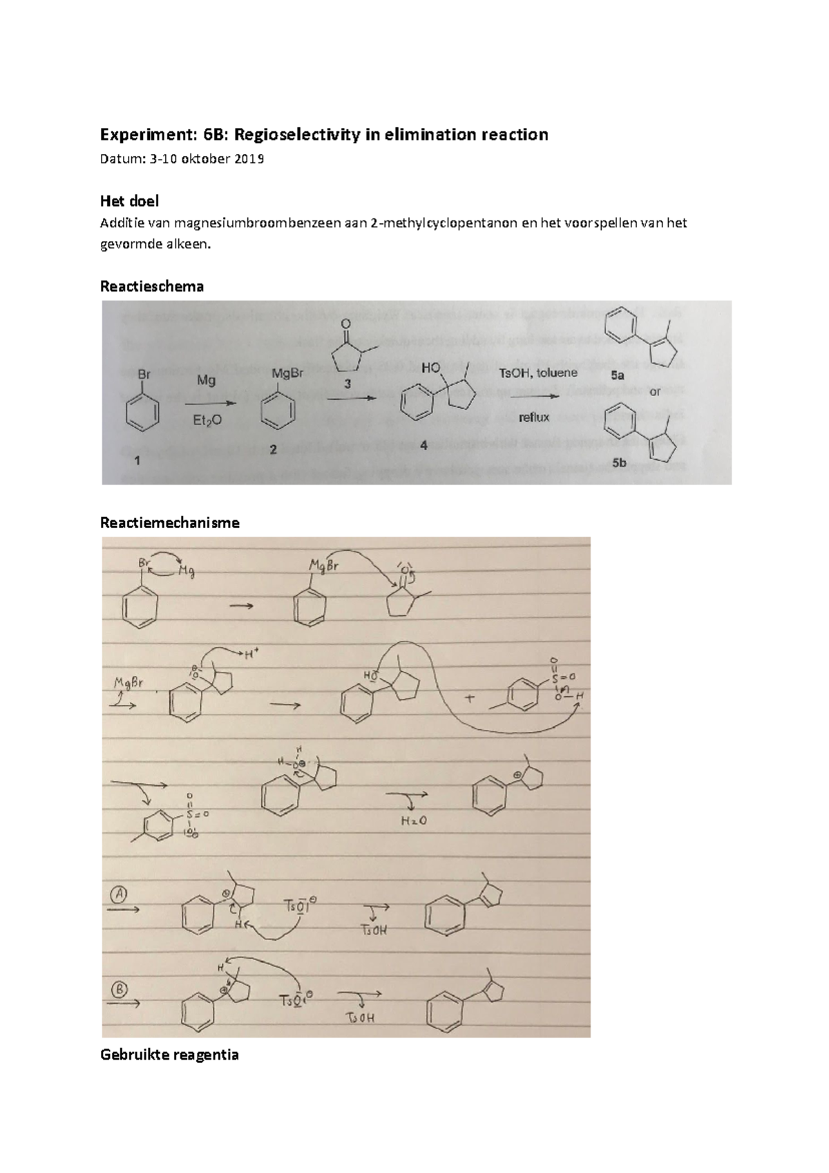 OC1 6B Regioselectivity in elimination reaction - Experiment: 6B: Regioselectivity in ...