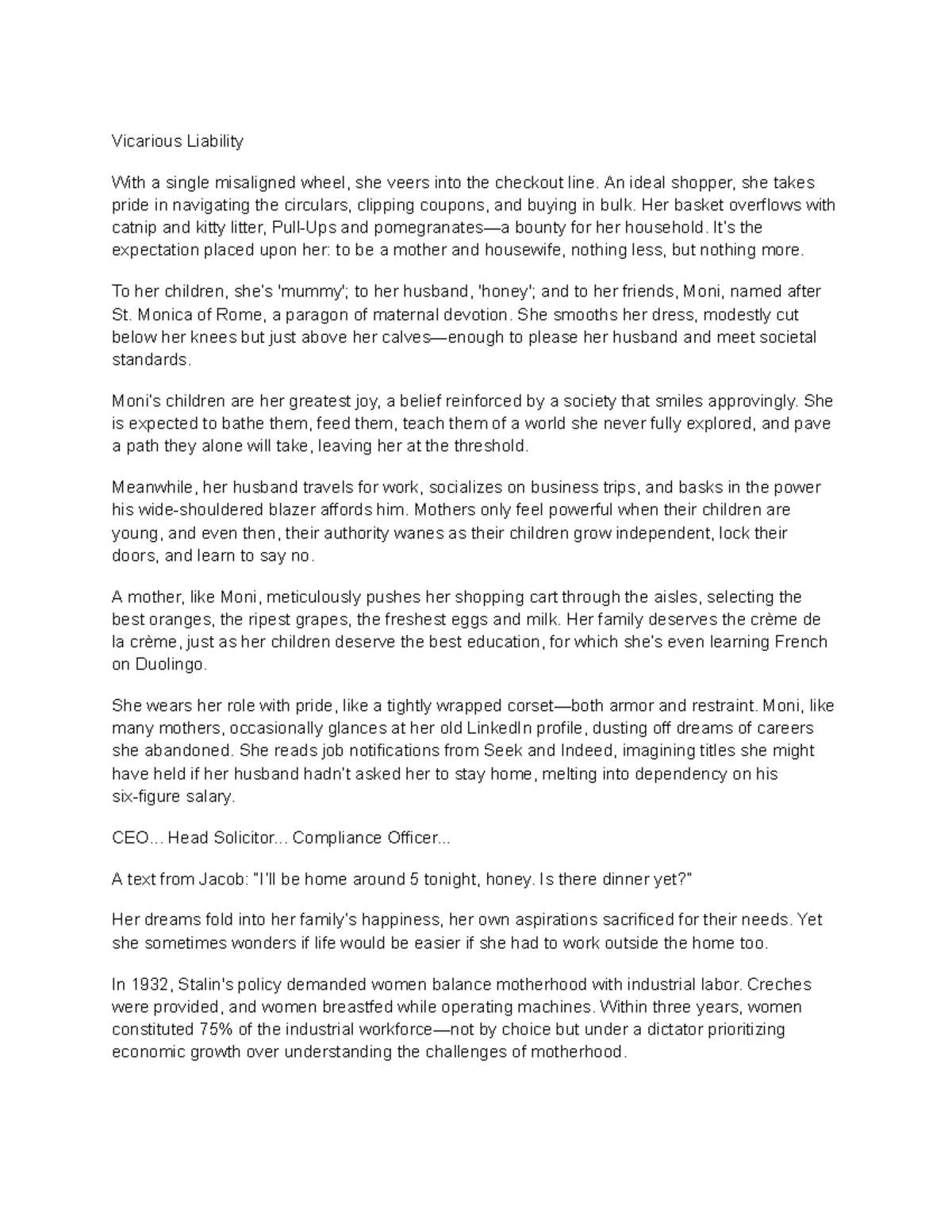 Creative Writing Piece Mod C - Vicarious Liability With a single ...