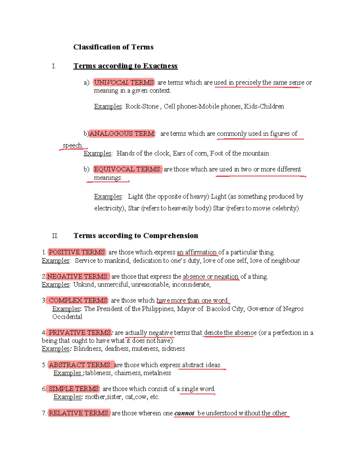 Classification+of+Terms - Classification of Terms I. Terms according to ...