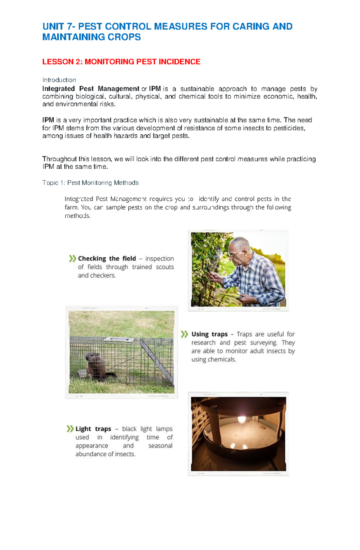 UNIT 7 Lesson 2 Monitoring PEST Incidence - UNIT 7- PEST CONTROL ...