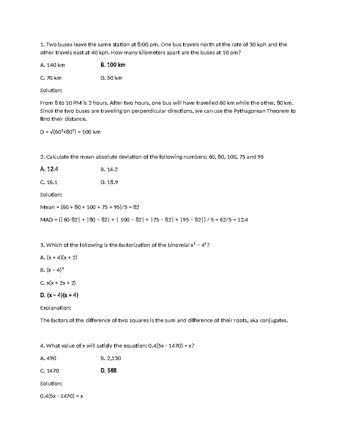 Math Reviewer for licensure examination - Two buses leave the same ...