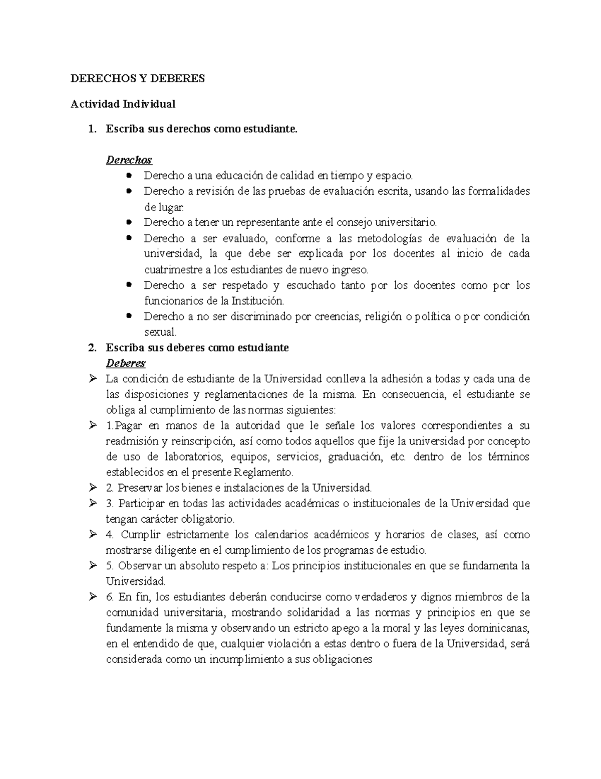Orientacion deberes y derechos - DERECHOS Y DEBERES Actividad ...