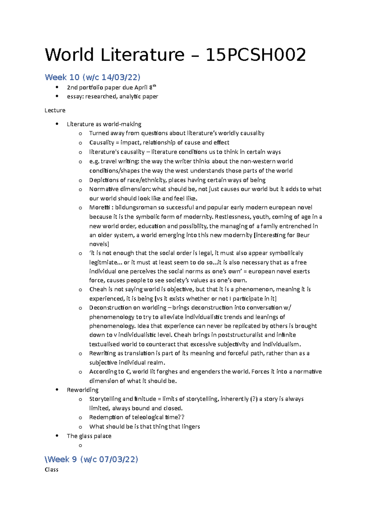 World Literature Class Notes World Literature 15PCSH Week 10 w c world-literature-class-notes-world-literature-15pcsh-week-10-w-c